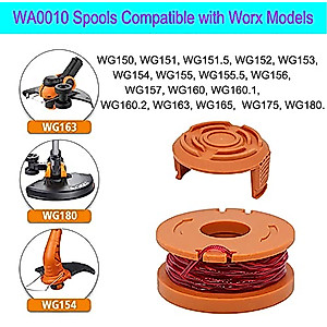 KAKO Replacement Spool for Worx Weed Eater String,10ft 0.065" Trimmer Spool Line for Worx WA0010 WA0004 WG151 WG155 WG163 WG170 WG175 WG180 Weed Wacker String(12 Spools+2Caps)