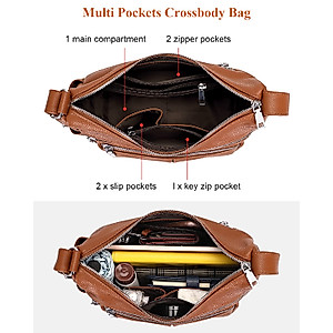 Over Earth Genuine Leather Purses and Handbags for Women Soft Leather Crossbody Bag Ladies Message Bag with Multi Pockets(O154E Brown)