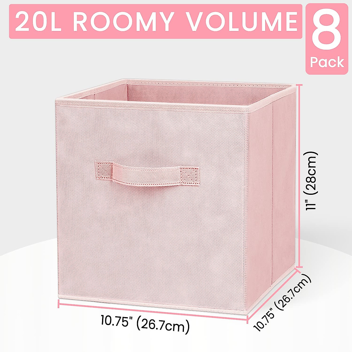 Criusia Storage Cubes - 11 Inch Heavy Duty Fabric Storage Bins for Shelves Closet, Cube Organizer - 8 Pack Collapsible Cube Storage Bins Baskets for Organizing Clothes Blankets Toys (Pink)