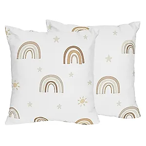 Sweet Jojo Designs Neutral Boho Rainbow Decorative Accent Throw Pillows - Mustard Yellow Pumpkin Orange Bohemian Sunshine Modern Vintage Beige Gold Taupe Tan - Set of 2