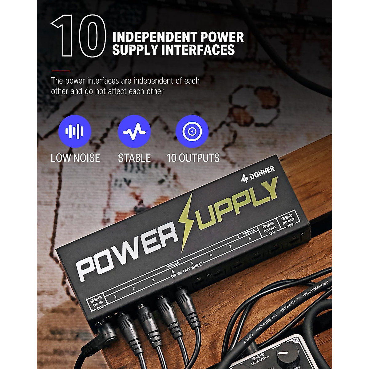 Donner DP-1 Guitar Power Supply 10 Isolated DC Output for 9V/12V/18V Effect Pedal