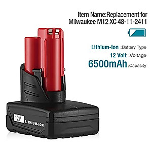 ORHFS Upgraded 2Packs M12 6.5Ah 12V Replacement Battery Compatible with Milwaukee M12 12V Lithium Battery 48-11-2410 48-11-2420 48-11-2411 48-11-2401 48-11-2402 Tools