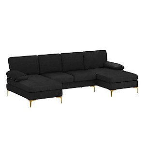 POULEII Sectional Sofa,Modern U-Shape Modular Sectional Sofa Sleeper Couch with Chenille Fabric and Gold-Plated Feet for Living Room, Apartment, Office,Black