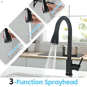 APPASO Black Kitchen Faucet with Soap Dispenser, Modern RV Kitchen Sink Faucet with Pull Down Sprayer 3 Modes, Solid Stainless Steel Faucet Kitchen Matte Black for Bar Sink, High Arc & Single Handle