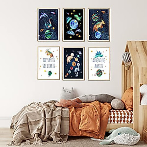 URROA Set of 6 Space Dinosaur Astronauts Printable Wall Art, Digital Download, Space Nursery Decor, Outer Space Prints, Dinos Boy Bedroom Decor
