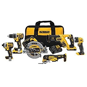 DEWALT 20V MAX Power Tool Combo Kit, 6-Tool Cordless Power Tool Set with 2 Batteries and Charger (DCK684D2), Yellow