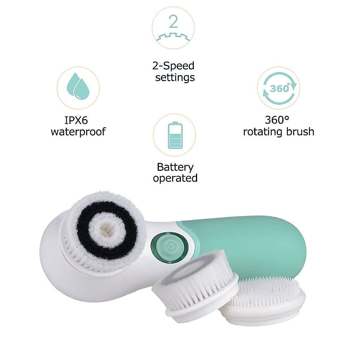 Spinning Face Cleansing Brush Queenwill Waterproof Facial Cleansing Rotating Brush Set for Exfoliating, Face Massage & Deep Cleansing, Equipped with 3 Portable Facial Cleaners & 2 Adjustable Speeds