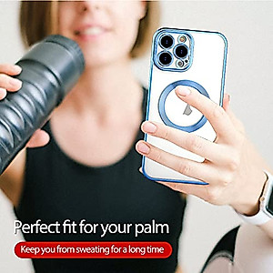 KANGHAR iPhone 13 Pro Max Case Magnetic [Support Magsafe Charger] Wireless Anti-Scratch Shockproof Clear Four Corner Cushion Durable Anti-Dropping Full Body Protection Cover-Blue