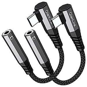 USB C to 3.5mm Female Headphone Jack Adapter (2-Pack), Type C to Aux Audio Dongle Cable Cord Right Angle for iPhone 15 Plus Pro Max Samsung Galaxy S23 S22 S21 Ultra, Note 20, Pixel, MacBook iPad Pro
