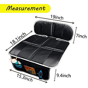 Car Seat Protector, Thick Padding Protection for Child & Baby Cars Seats, Dog Mat, Non Slip and Waterproof Protects Automotive Vehicle Upholstery with Extra Storage Pocket (Black)