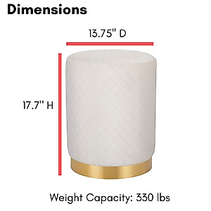 BIRDROCK HOME Round Cream Velvet Ottoman Foot Stool with Lattice Design – Soft Compact Padded Stool – Gold Trim - Great for The Living Room or Bedroom – Decorative Furniture – Foot Rest