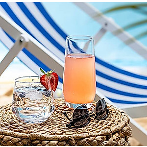 Set of 8 Clear Drinking Glasses Goblets & Chalices Cups - Glass Drinkware for Kitchen & Dinnerware - Glass Cups for Cocktails, Water, Juice, Beer, Stemless Rocks Glasses for Wine and Whiskey Drinks