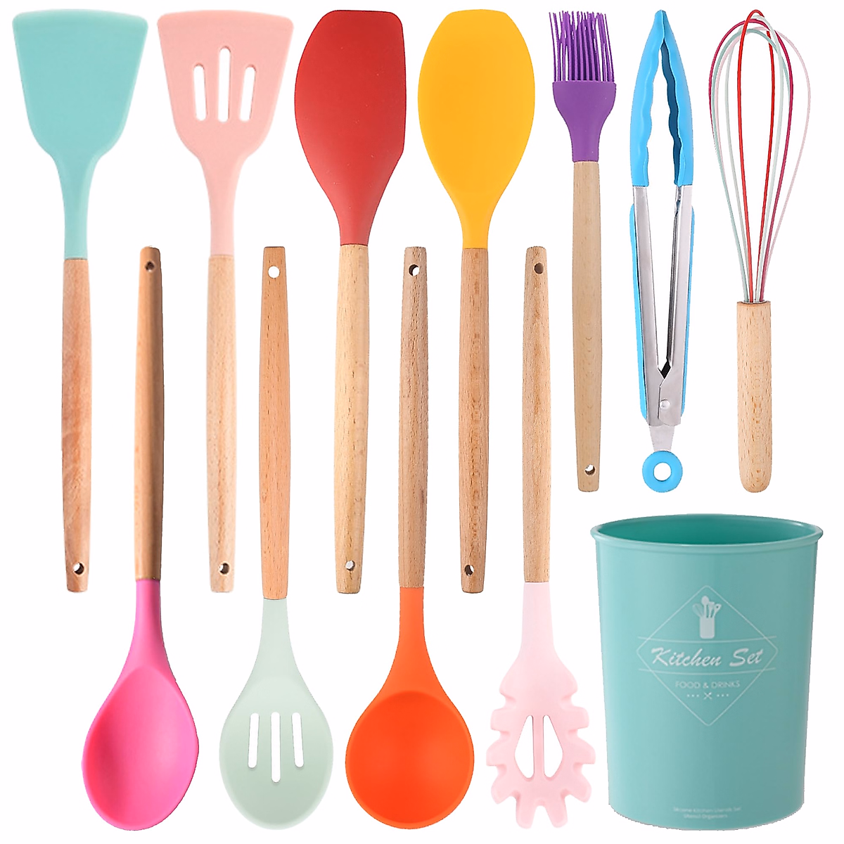 Keidason Silicone Kitchen Utensils Set, 12-piece Silicone Cooking Utensils Set Non-stick Cookware Is Heat-resistant, BPA-free, Stirring Kitchen Tools Set,Spoon,Tongs,Whisk,Brush,Spatula (Colorful)