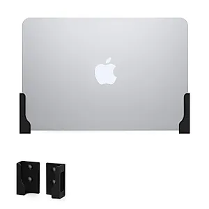 BRAINWAVZ Adhesive Laptop & Tablet Wall Mount Holder for MacBook, Surface, Notebooks, iPad, Galaxy Tab Note, eBooks, Kindle & More, Stick On Or Screw-in (Black)