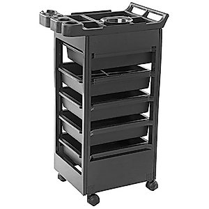 Buy-Rite Professional Salon Trolley Cart Rolling Hair and Beauty Spa Esthetician Utility Cart with 5 Storage Drawers, Mixing Bowl and Accessories, MEI-3010