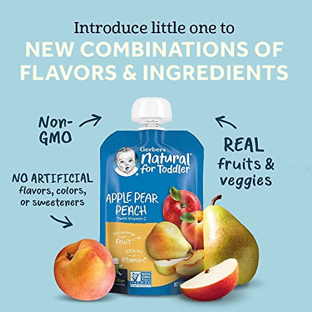 Gerber Baby Food Pouches, Toddler 12+ Months, Fruit & Yogurt Peaches & Cream, 3.5 Ounce (Pack of 12)