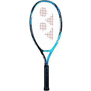 Yonex EZONE Bright Blue 17 Inch Junior Tennis Racquet Starter Set or Kit for Boys Bundled with a 3-Pack of Purple Super GRAP Overgrips and a Can of Tennis Balls
