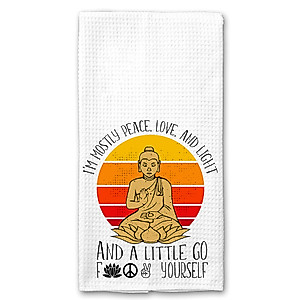 I'm Mostly Peace, Love and Light Adult Funny Retro Yoga Kitchen Tea Bar Towel Gift for Women