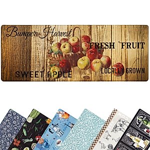 Stylish Cottage Kitchen Mat 0.35" Thick Anti Fatigue Cushioned Kitchen Rug Geometry 18"x48" Non Slip Waterproof Heavy Duty Kitchen Rugs and Mats for Floor Sink Home Office Desk Laundry Apple