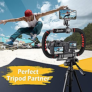 Zeadio Camera Smartphone Stabilizer, Foldable Handle Grip Handheld Video Rig with Carrying Case, Fits for All Camera, Camcorder, Action Camera, DSLR and All iPhone and Android Smartphones