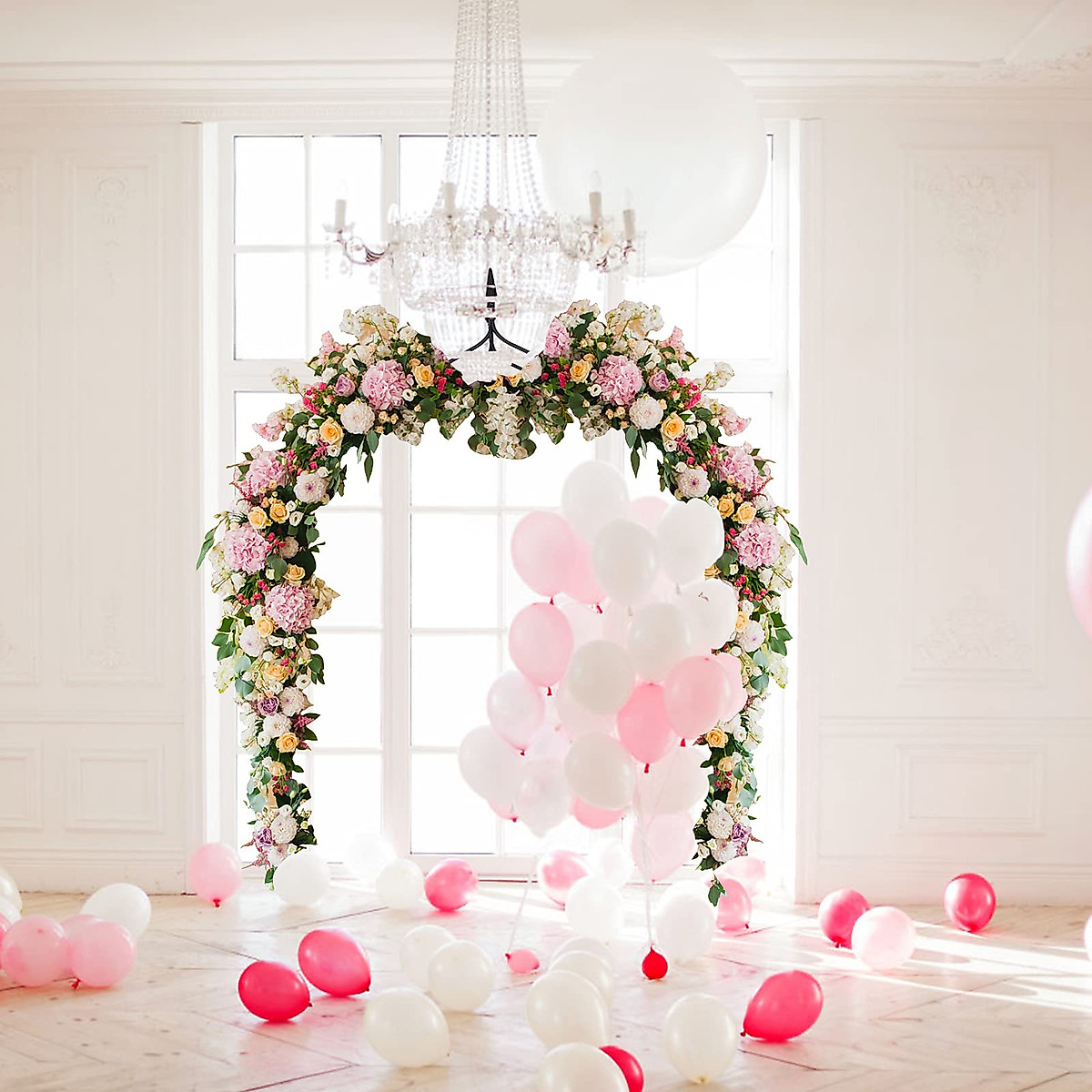 GOFLAME Garden Arch Steel, Rose Arbor for Various Climbing Plant, Outdoor Garden Lawn Backyard, Gothic Style Heavy Duty Wedding Party Ceremony Decoration (Black)