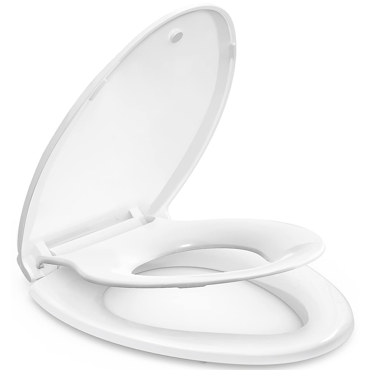 THORIFLY Toilet Seat with Built-In Potty Training Seat, Slow-Close, Never Loosen, Thickened Durable Plastic, Easy to Clean and Install, Fits both Adults Child, ELONGATED White (18.5")