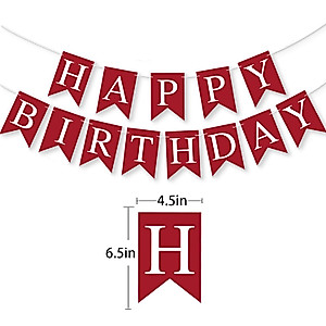Burgundy Maroon Red Happy Birthday Décor Banners Sign Decorations for Adults Women Men Teen Boys Girls Kids Birthday Party Garland Backdrop Supplies