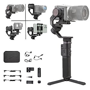 FeiyuTech G6 Max Camera Gimbal Stabilizer for Lightweight Mirrorless/Action/Pocket Camera,Smartphone, for SonyZV1 a6300/a6500 Canon 200D M50, for iPhone12 Pro Max GoproHero 8/9 Android app,Max 2.4lb