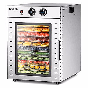 ROVRAk Food Dehydrator for Jerky, Fruit, Meat, Herbs, 12-Tray Stainless Steel Dehydrator Machine, Double-Layer Insulation, Adjustable Timer, Temperature Control, Overheat Protection (67 Recipes)