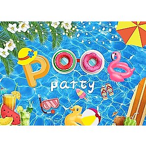 SJOLOON Summer Swimming Pool Backdrop Tropical Beach Ball Blue Sea Water for Party Decoration Studio Props 12576 (7x5FT)