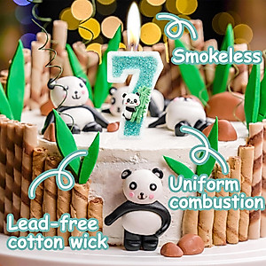 iNINGER Panda Happy Birthday Cake Topper Number 11 Candle Panda Bear Bamboo 11th Birthday Cake Decoration Jungle Animals Theme Party Birthday Supplies for Boys Girls Kids (11th Green)