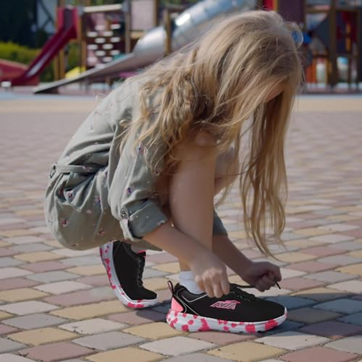 Avia Avi Factor Slip On Girls' Sneakers - Lightweight Tennis, Athletic, Running Shoes for Girls - Toddler, Little Kid, and Big Kid Sizes - Black/Pink/Grey, 2 Little Kid