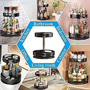 Lazy Susans Organizer 2 Tier Metal Steel, Turntable Height Adjustable, SAYZH Rotating Spice Racks for Pantry Cabinet Cupboard Table, 12 inch, Black