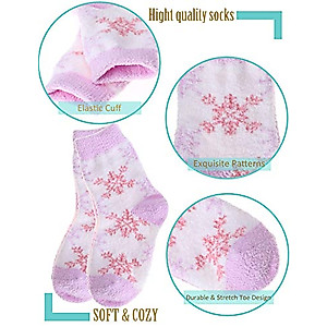 EBMORE Girls Kids Toddler Fuzzy Non Slip Grips Slipper Socks Gift Crew Cabin Cozy Fluffy Hospital Cute Warm Winter Socks for Boys Child Christmas Stocking Stuffers 6 Pairs（Snowflake，8-12 Y）