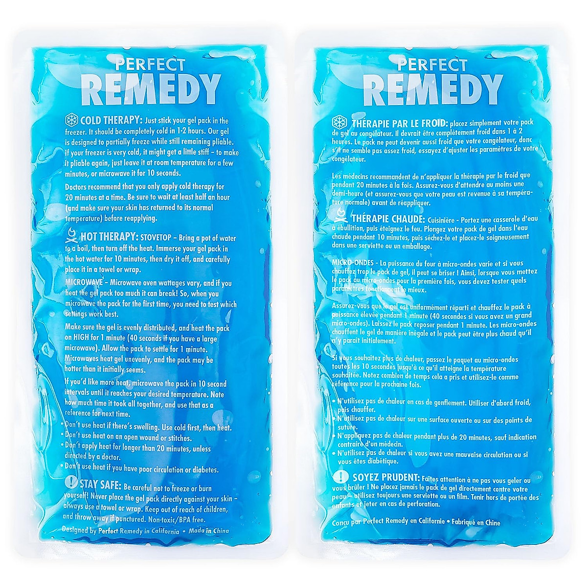 Perfect Remedy 2-Pack Gel Ice Packs for Injuries, Soft and Flexible Hot & Cold Compress, Soothing Ice Packs Aid for Sprains, Strains & Soreness conditions, Alternative to Hot Water Bottles (Blue, Reg)