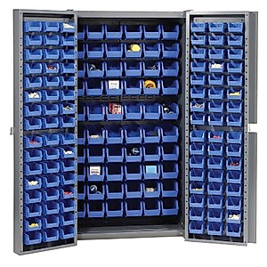 Global Industrial Bin Cabinet with 156 Blue Bins, 38x24x72, Assembled