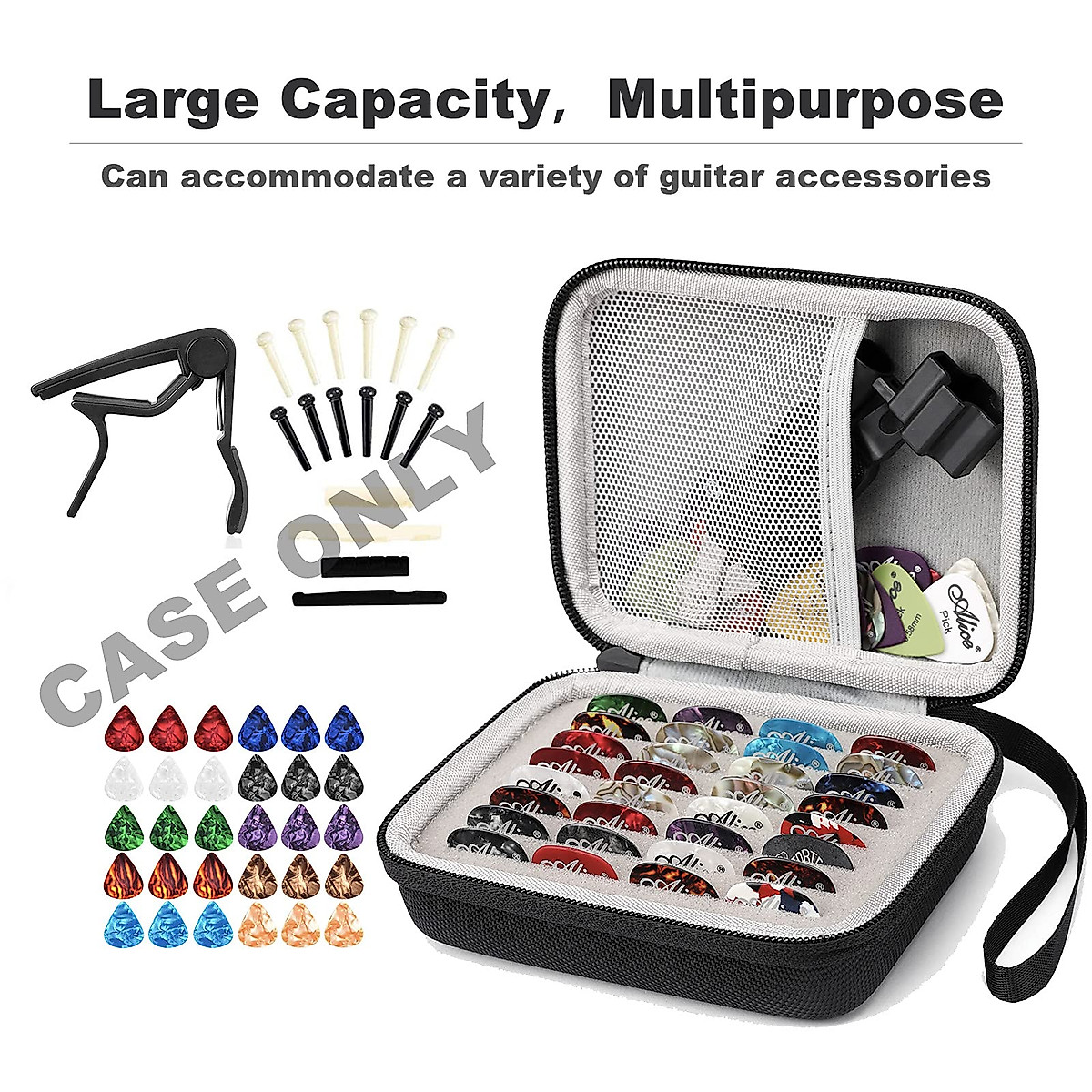 Liyacial Guitar Pick Holder Case Compatible for Fender, ChromaCast, D'Addario, JIM DUNLOP, Bolopick, Guitar Accessory Storage Pouch (black)