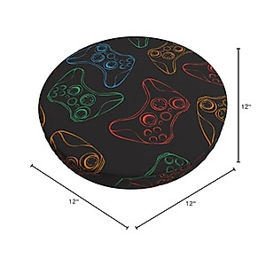 Kuilepa Gamepad Joystick Game Round Bar Chair Cushion Cover 14 Inch,Bar Stool Protector with Elastic, Soft Washable Round Chair Cover for Wooden Metal Stools