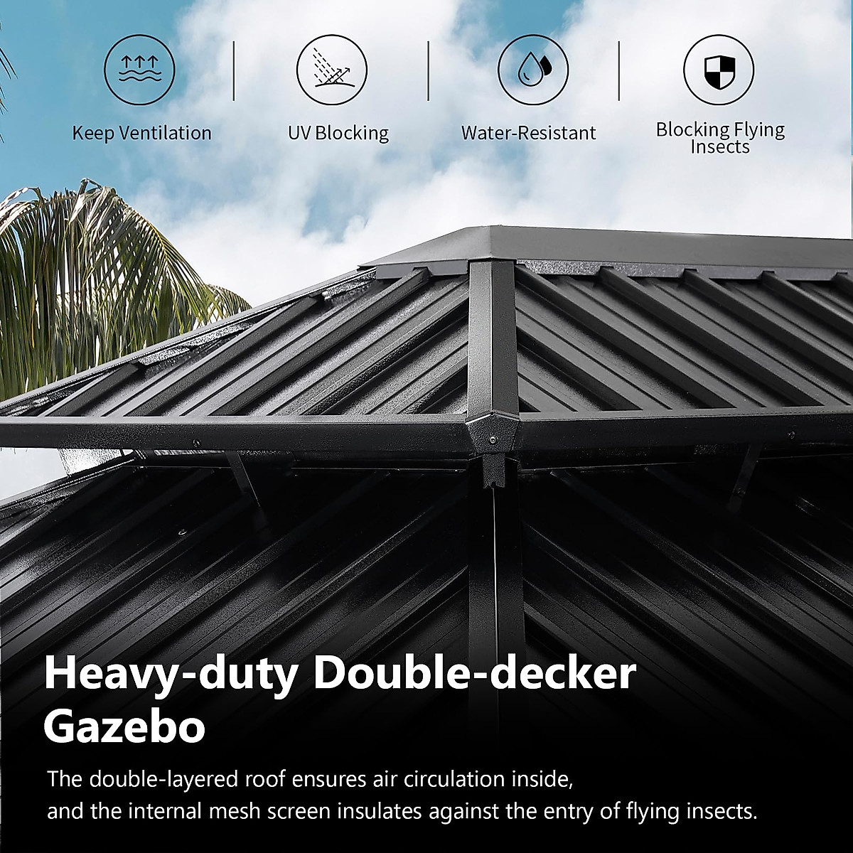 Jolydale 12FT×20FT Hardtop Aluminum Gazebo, Outdoor Metal Frame Canopy with Mosquito Net and Privacy Sidewalls,for Patio, Backyard, Large Size