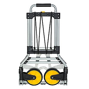 Mount-It! Folding Hand Truck and Dolly, 264 Lb Capacity Heavy-Duty Luggage Trolley Cart With Telescoping Handle and Rubber Wheels, Silver, Black, Yellow,