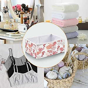 Kigai Coral Seahorse Storage Bins Cube Foldable Storage Baskets Bin Waterproof Home Organizer with Handles Basket for Toy Nursery Blanket Clothes, 11x11x11 Inch