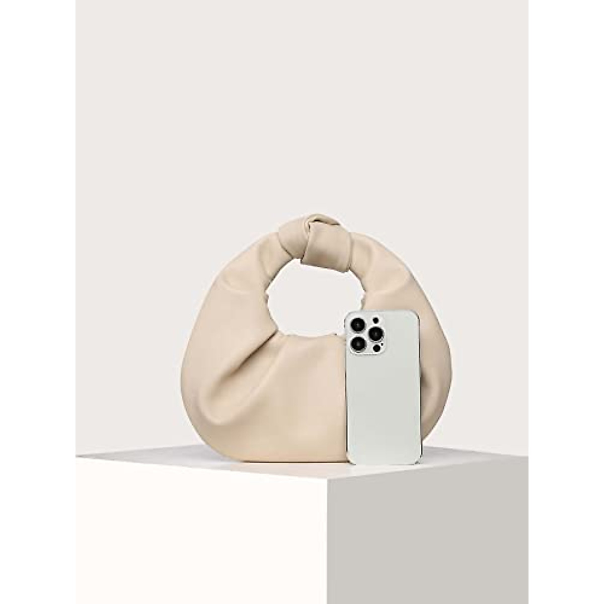 Verdusa Women's Ruched PU Leather Hobo Handbag Clutch Purse Apricot one-size