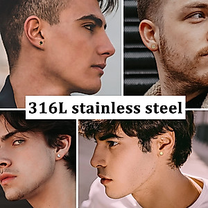 UBGICIG Earrings for Men 15Pairs Black Earrings Stainless Steel Stud Earrings Cross Dangle Hoop Men Earrings Set Fake Gauges Earrings for Women Men Piercing Jewelry Men's Earrings Set