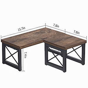 Giikin Wood Desktop Shelf - Table Top Corner Shelf Stand - Kitchen Counter Organizer - Multi-Purpose Adjustable Riser for Monitor Cups Jars Spices - 2 Tier Independent Stackable Desk Stand…