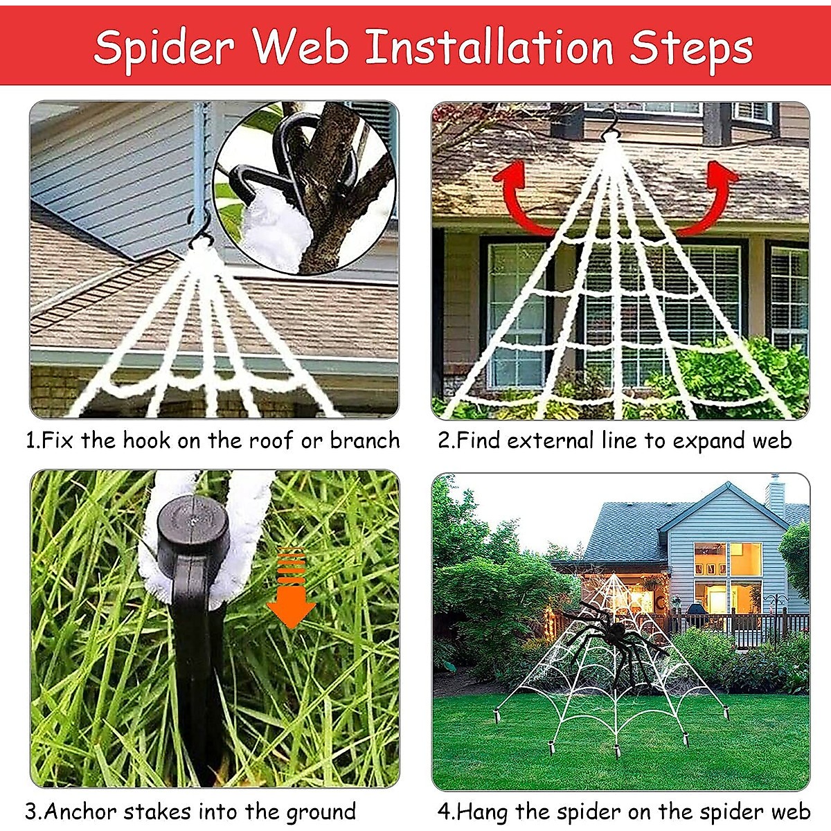 Giant Halloween Spider Web Decoration Large Spider Web for Outside House Fake Triangular Spider Web 17Feet Big Spider 59" and 20g Stretchable Spider Cobweb for Outdoor Yard Lawn Wall Home Porch House