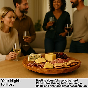 Driini Premium Handmade Root Wood Lazy Susan Turntable Organizer - Rustic Wooden Serving Platter Cheese Board (12")