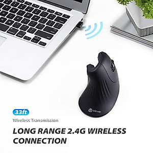 iClever Ergonomic Wireless Vertical Mouse 6 Buttons with Adjustable DPI Comfortable 2.4G Optical for Mac, PC, Desktop, Laptop
