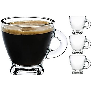 BOHEM'S Espresso Cups, 3.2 oz Small Demitasse Clear Glass Espresso Drinkware Set, Espresso Shot Glasses, Clear Expresso Coffee Cups, Tazas de Cafe Expreso (Set of 4)