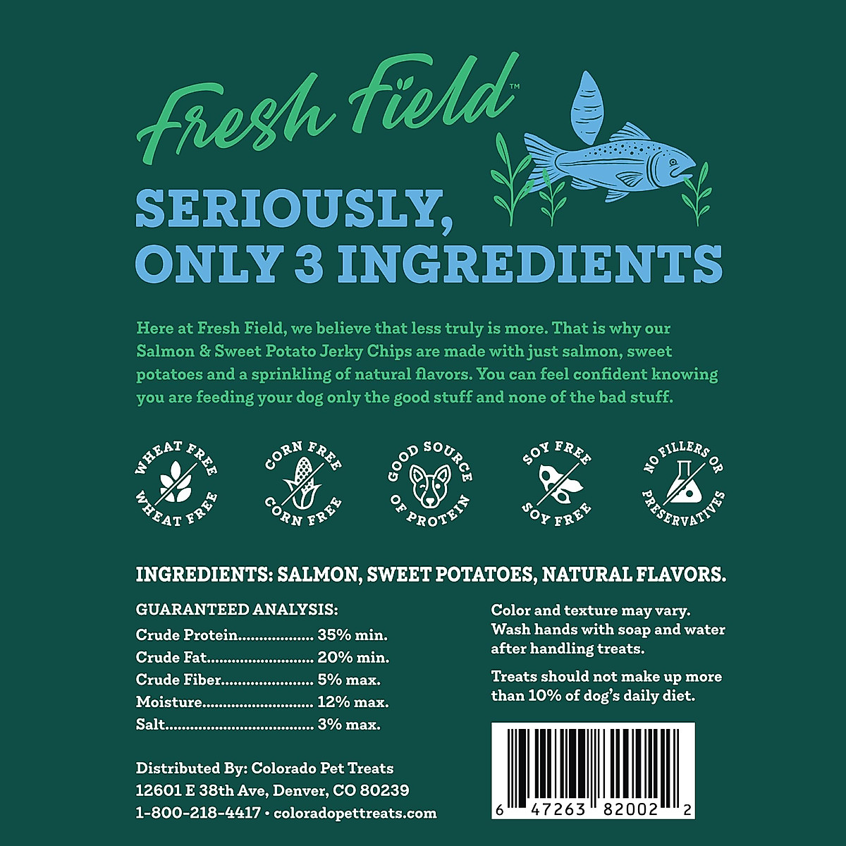 Fresh Field Salmon & Sweet Potato Jerky Chips, 5 oz – All-Natural Dog Treats, USA Made, No Fillers, Omega-3 Rich
