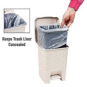 Mind Reader Basket Collection, Square Wastepaper Pedal Basket and Toilet Brush Set, Premium Wicker Design, 2 Piece Set, Bin is 7.75"L x 7.75"W x 11.25"H, Brush is 13"H, 7.75"L x 7.75"W x 11"H, Ivory